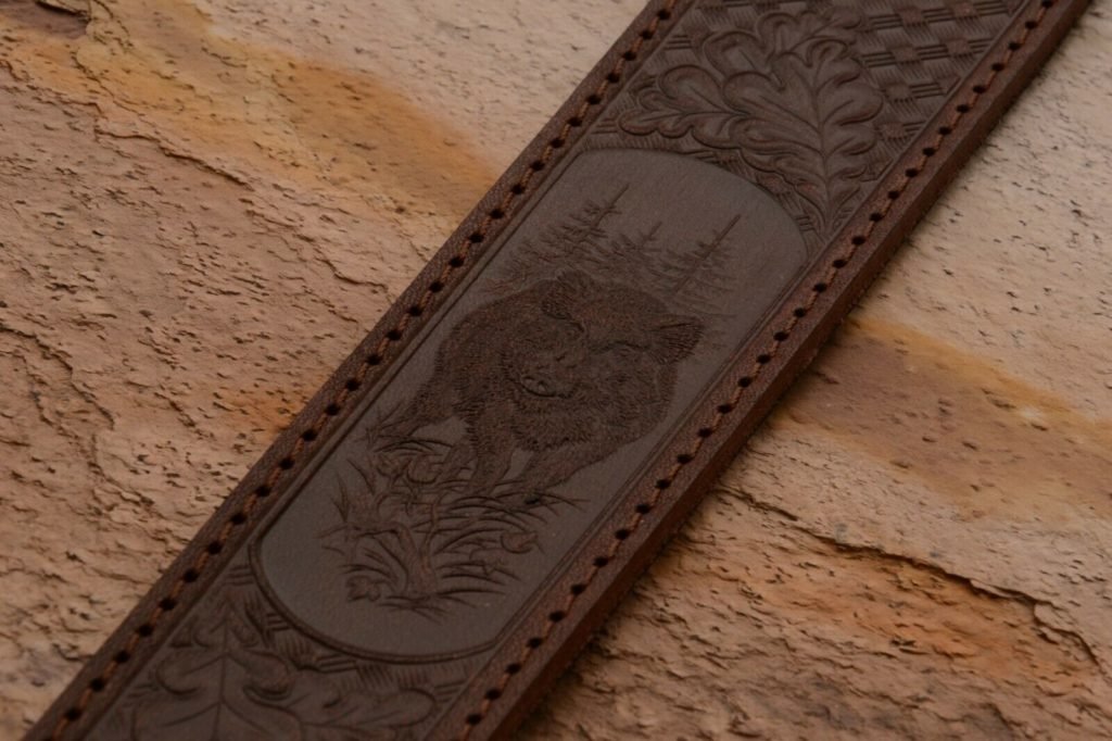 Embossed genuine leather rifle or shotgun sling - Gunspart